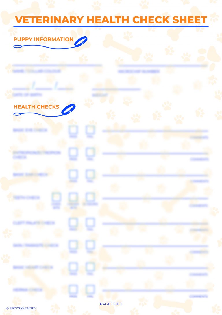 Vet Health Check Sheets